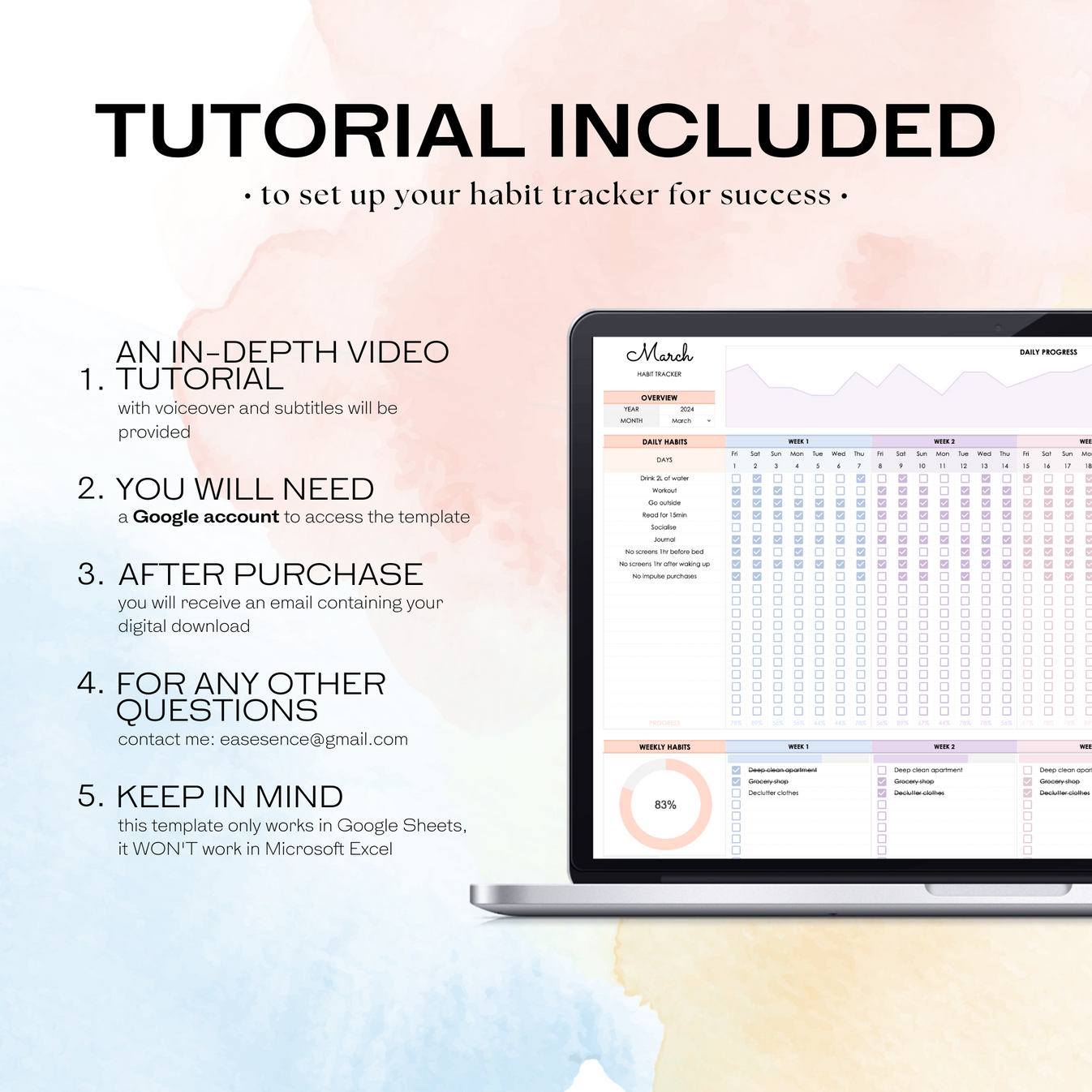 Habit Tracker Spreadsheet (Google Sheets) – Easesence